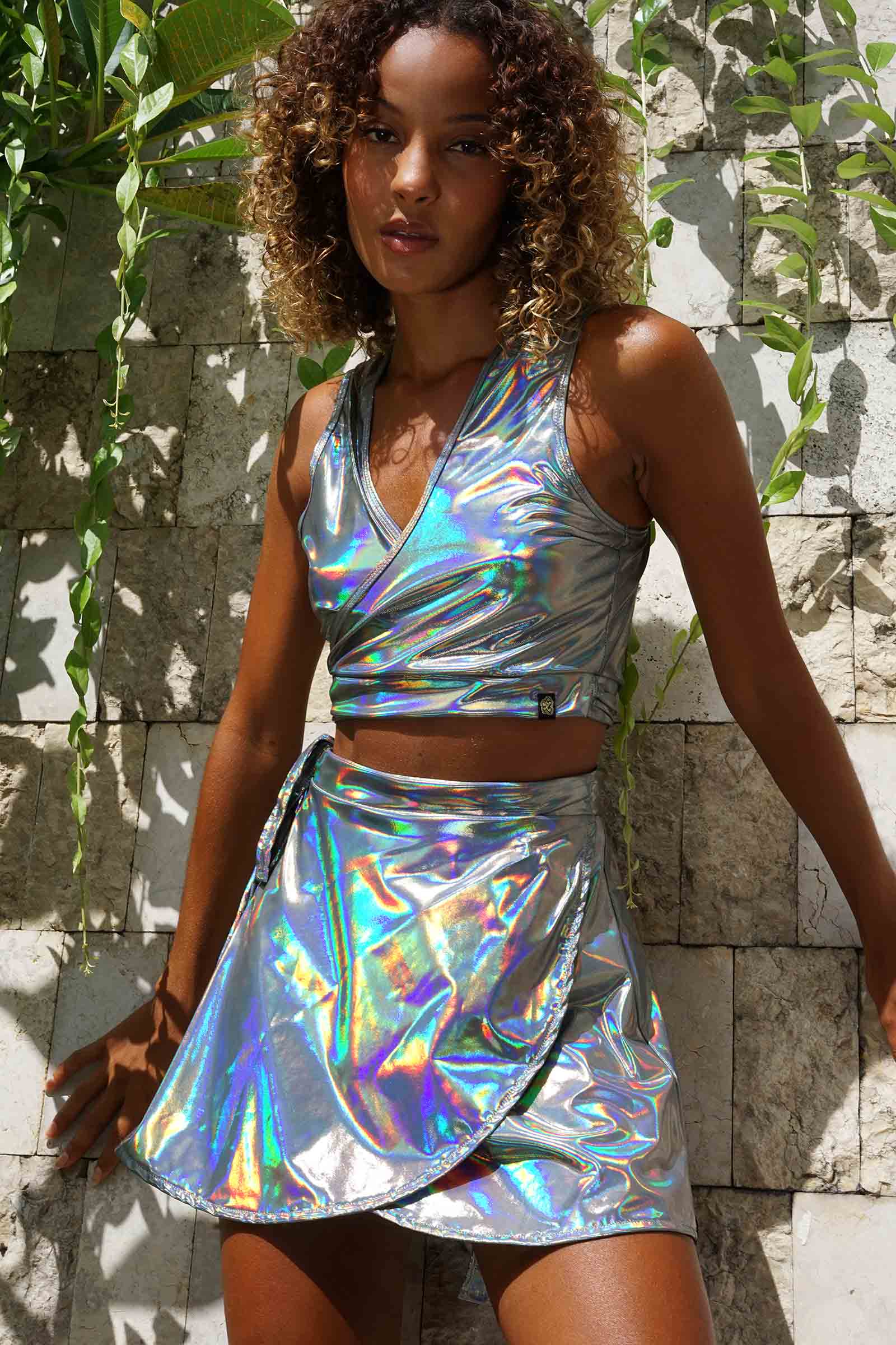 Crop Top Skirt Set | Holographic Mini Skirt | Love Khaos