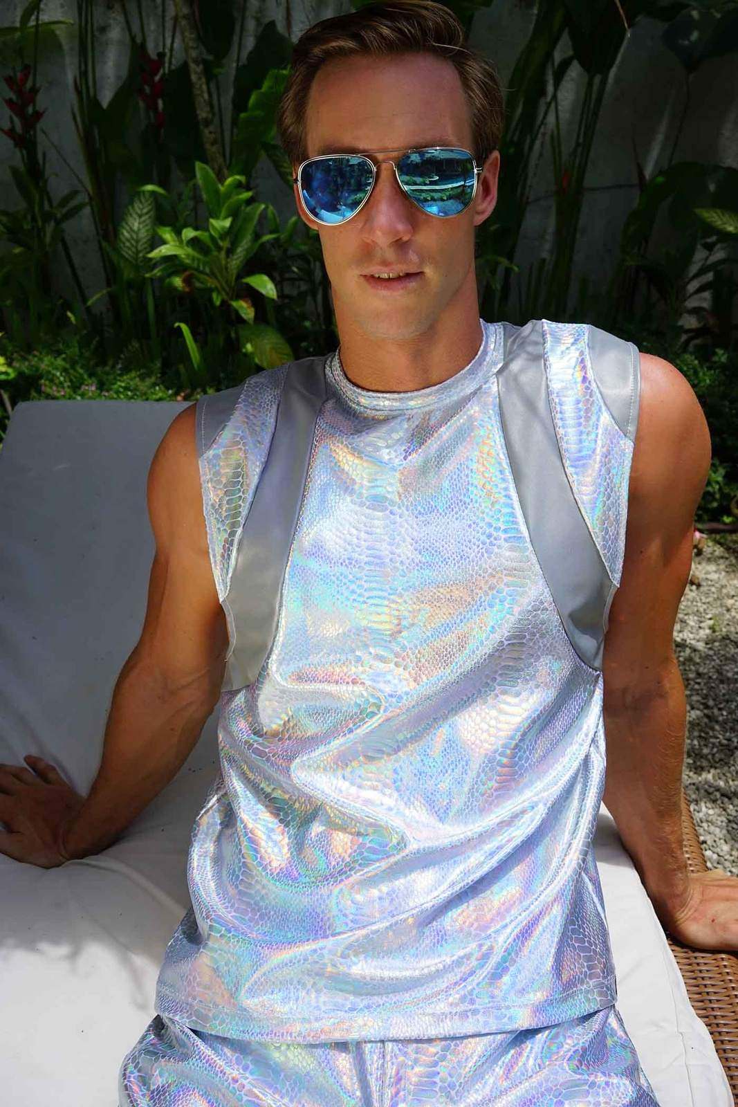 Reflective Tank Top | Mens White Rave Tank Top | Love Khaos